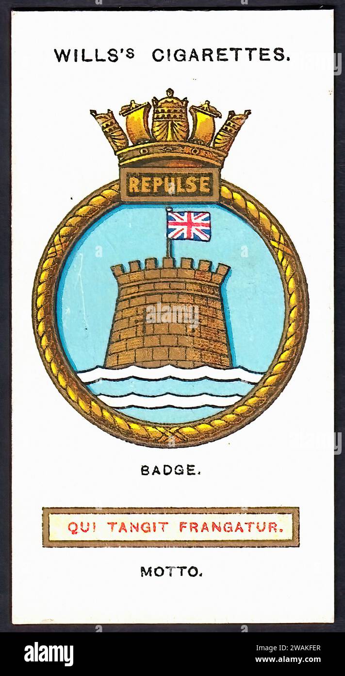 Ships Badge of HMS Repulse - Vintage Cigarette Card Illustration Stock ...