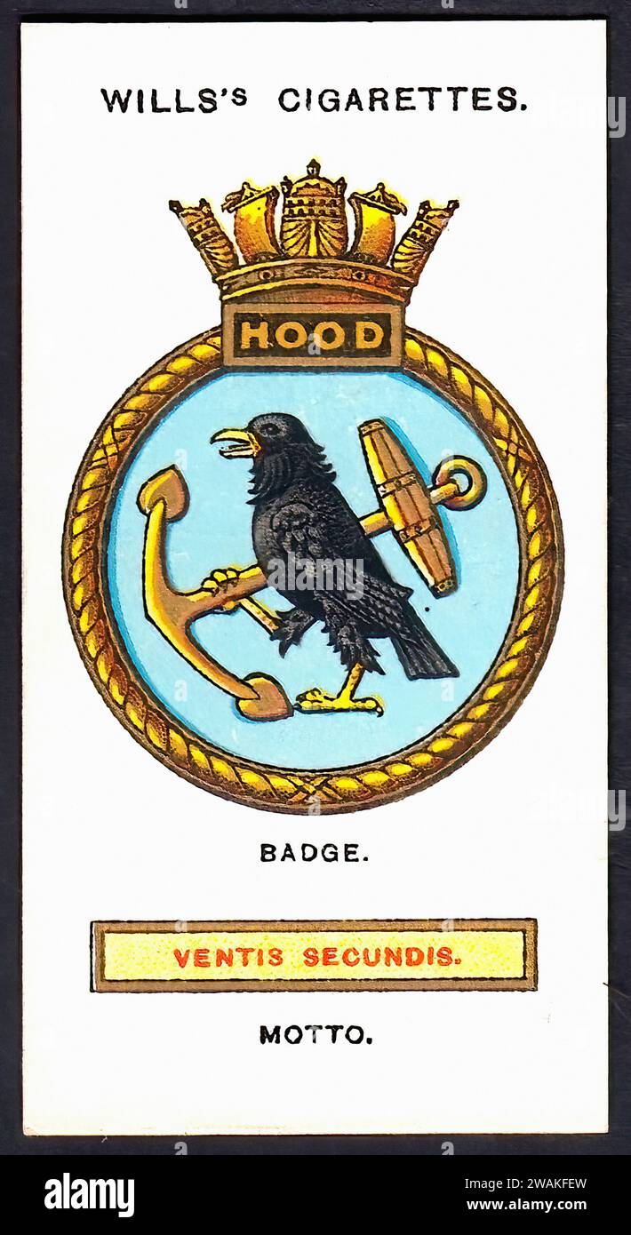 Ships Badge of HMS Hood - Vintage Cigarette Card Illustration Stock ...