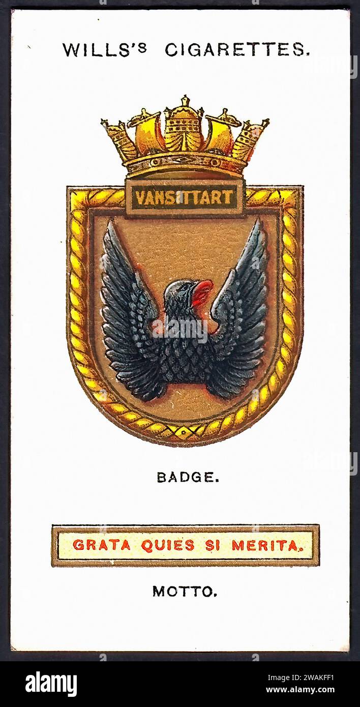 Ships Badge of HMS Vansittart - Vintage Cigarette Card Illustration ...