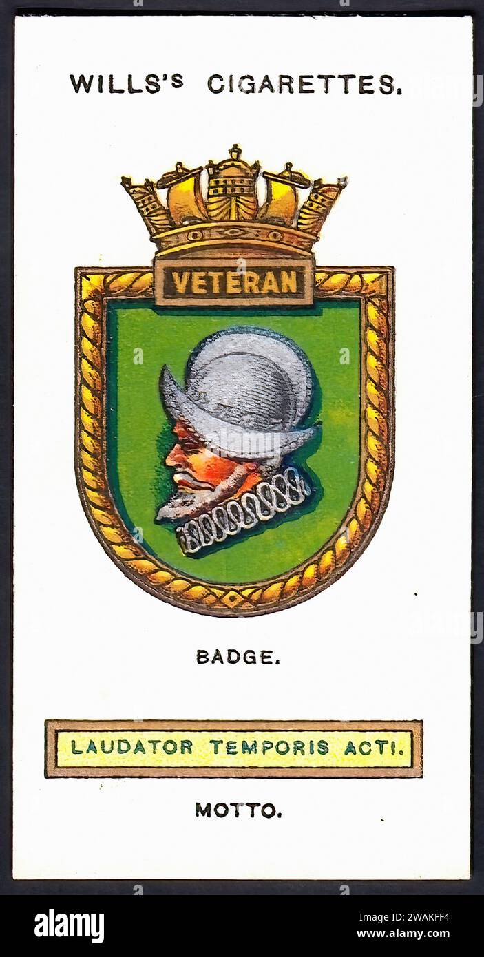 Ships Badge of HMS Veteran - Vintage Cigarette Card Illustration Stock ...