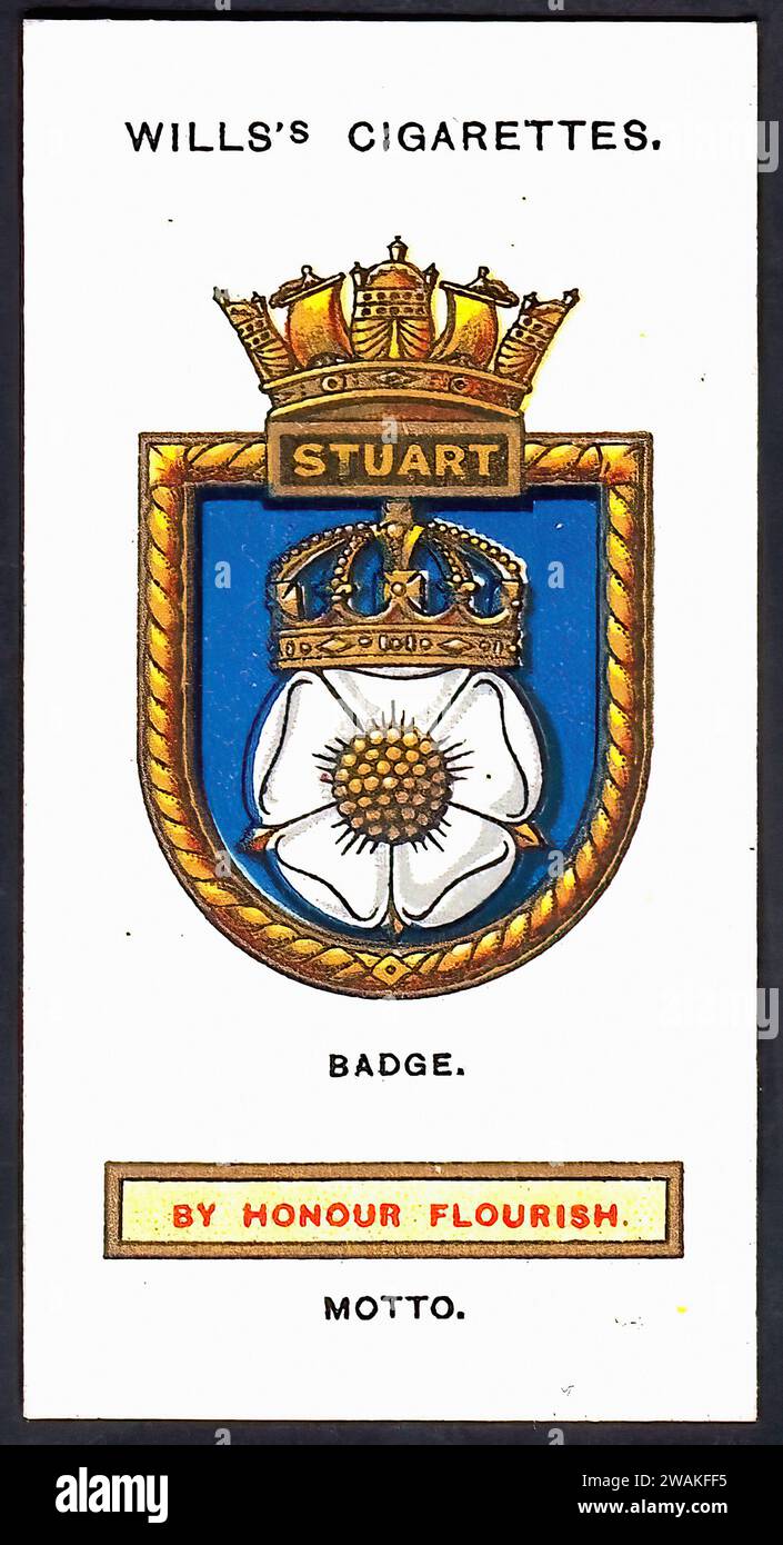 Ships Badge of HMS Stuart - Vintage Cigarette Card Illustration Stock ...