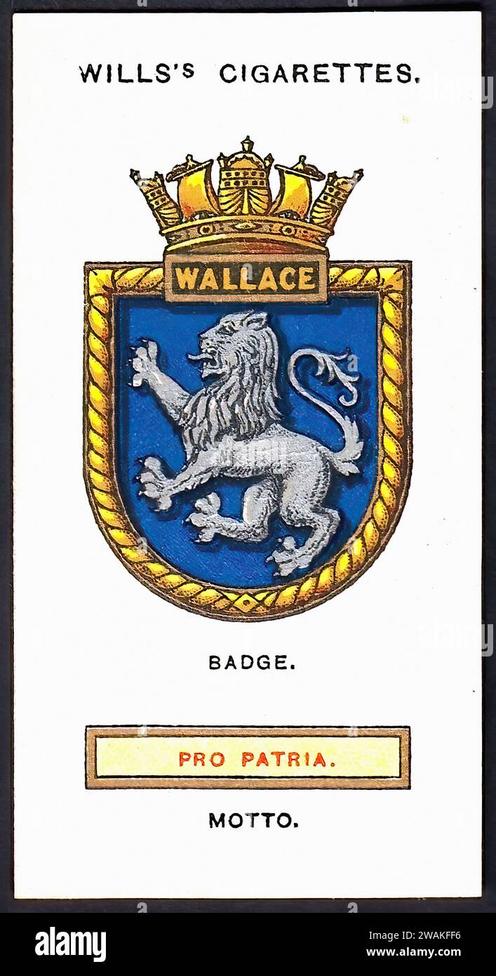 Ships Badge of HMS Wallace - Vintage Cigarette Card Illustration Stock ...