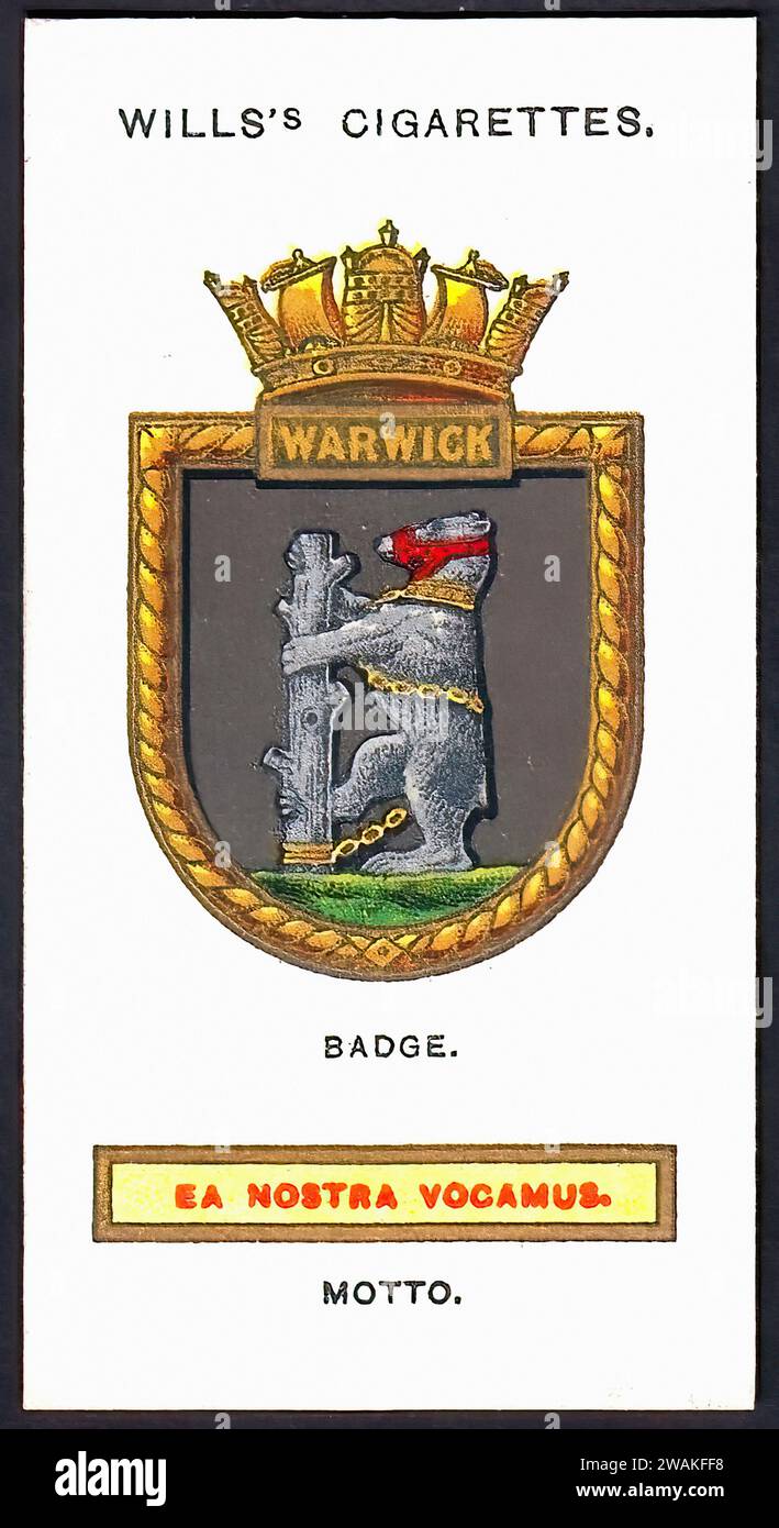 Ships Badge of HMS Warwick - Vintage Cigarette Card Illustration Stock ...