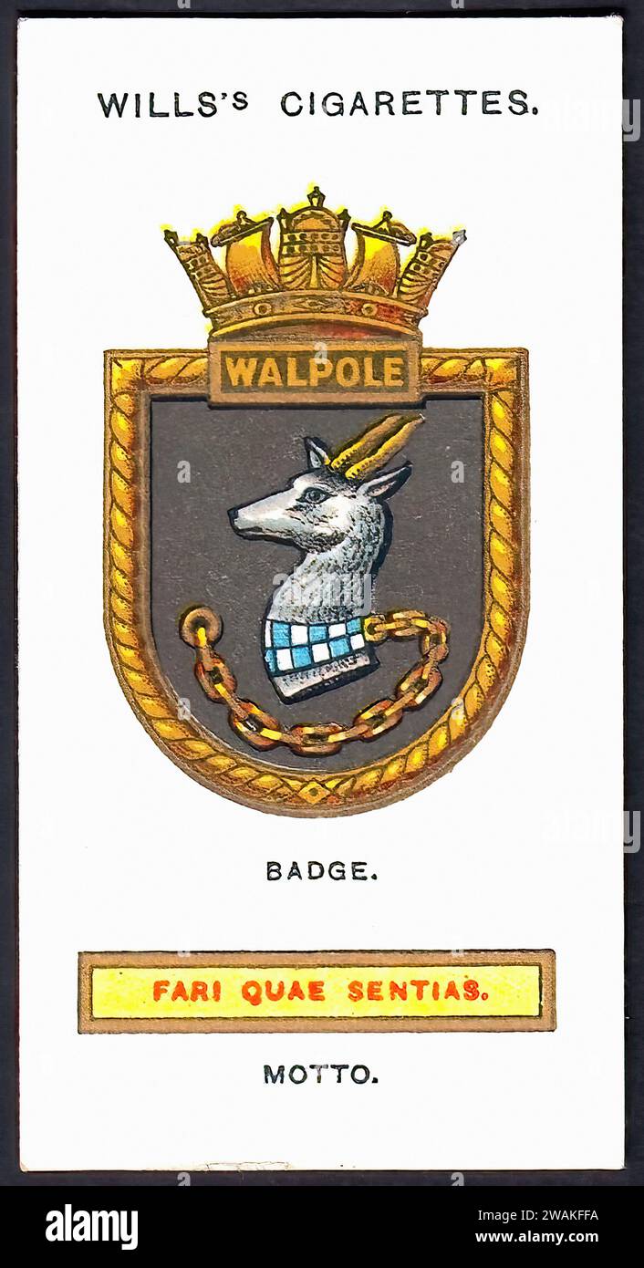 Ships Badge of HMS Walpole - Vintage Cigarette Card Illustration Stock ...