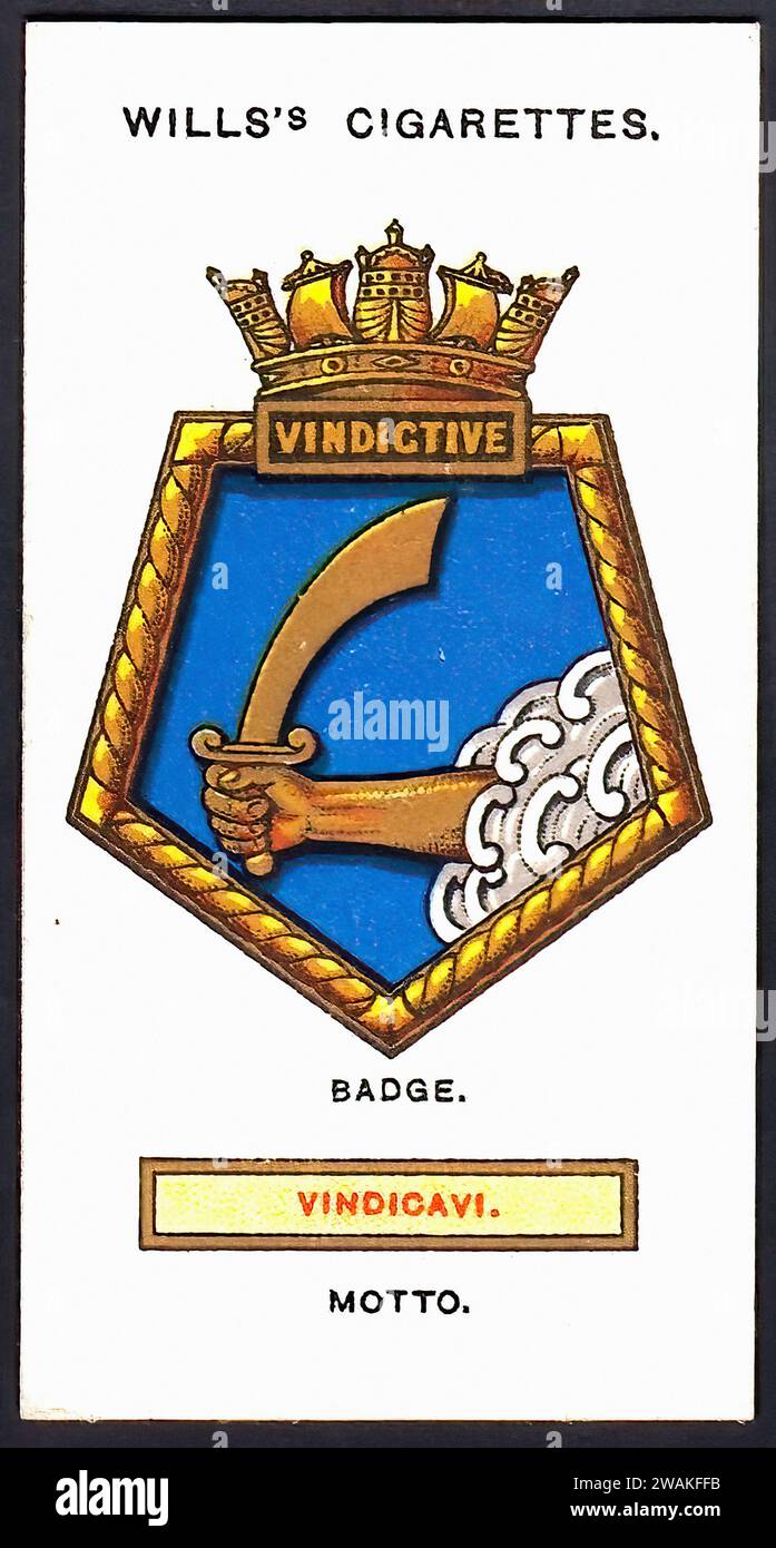 Ships Badge of HMS Vindictive - Vintage Cigarette Card Illustration ...