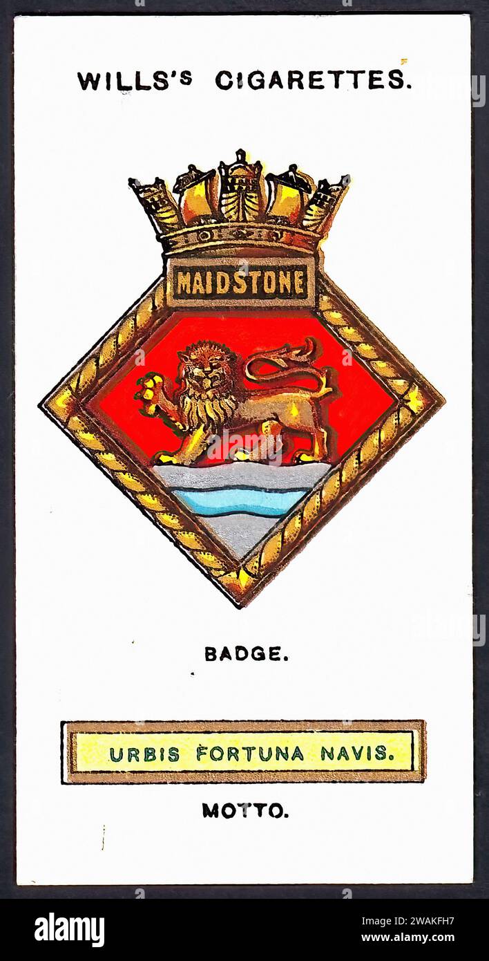 Ships Badge, HMS Maidstone - Vintage Cigarette Card Illustration Stock ...