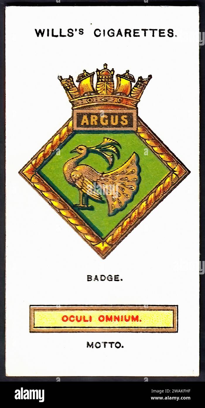 Ships Badge, HMS Argus - Vintage Cigarette Card Illustration Stock ...