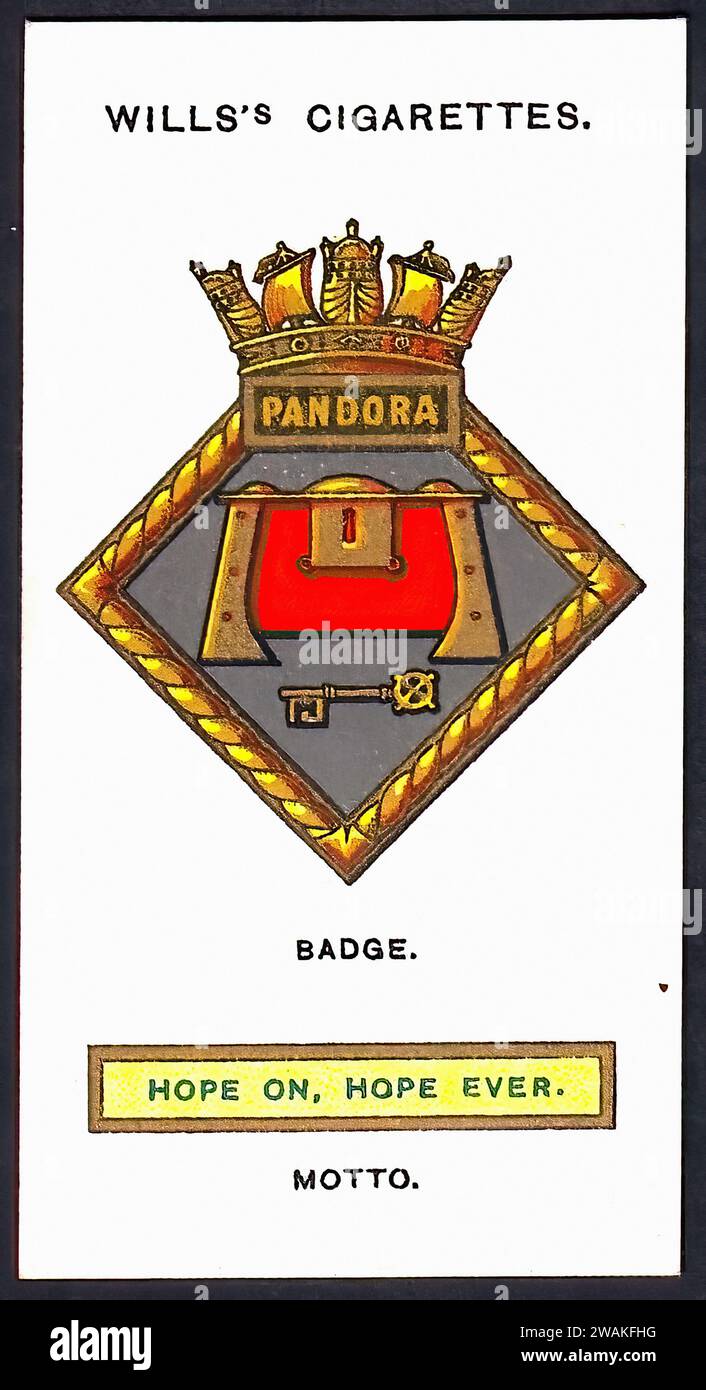 Ships Badge, HMS Pandora - Vintage Cigarette Card Illustration Stock ...