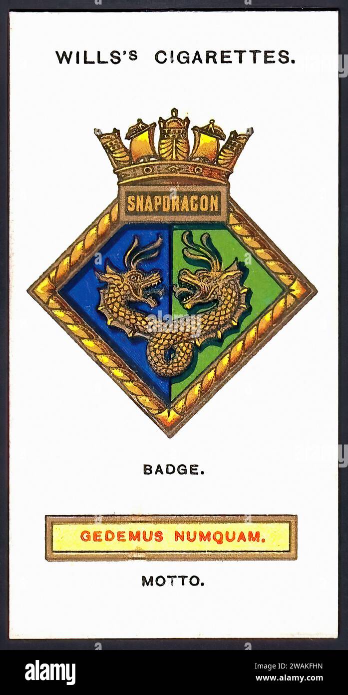 Ships Badge, HMS Snapdragon - Vintage Cigarette Card Illustration Stock ...