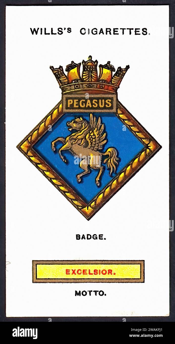 Ships Badge, HMS Pegasus - Vintage Cigarette Card Illustration Stock ...