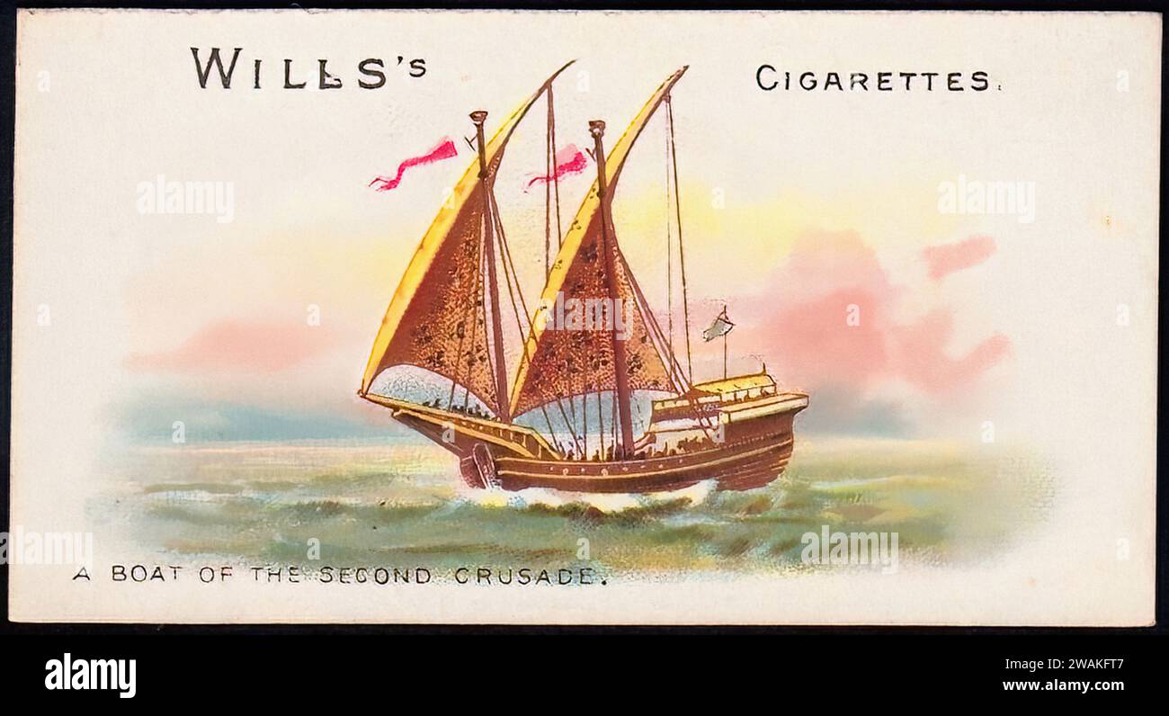 A Boat of the Second Crusade - Vintage Cigarette Card Illustration ...