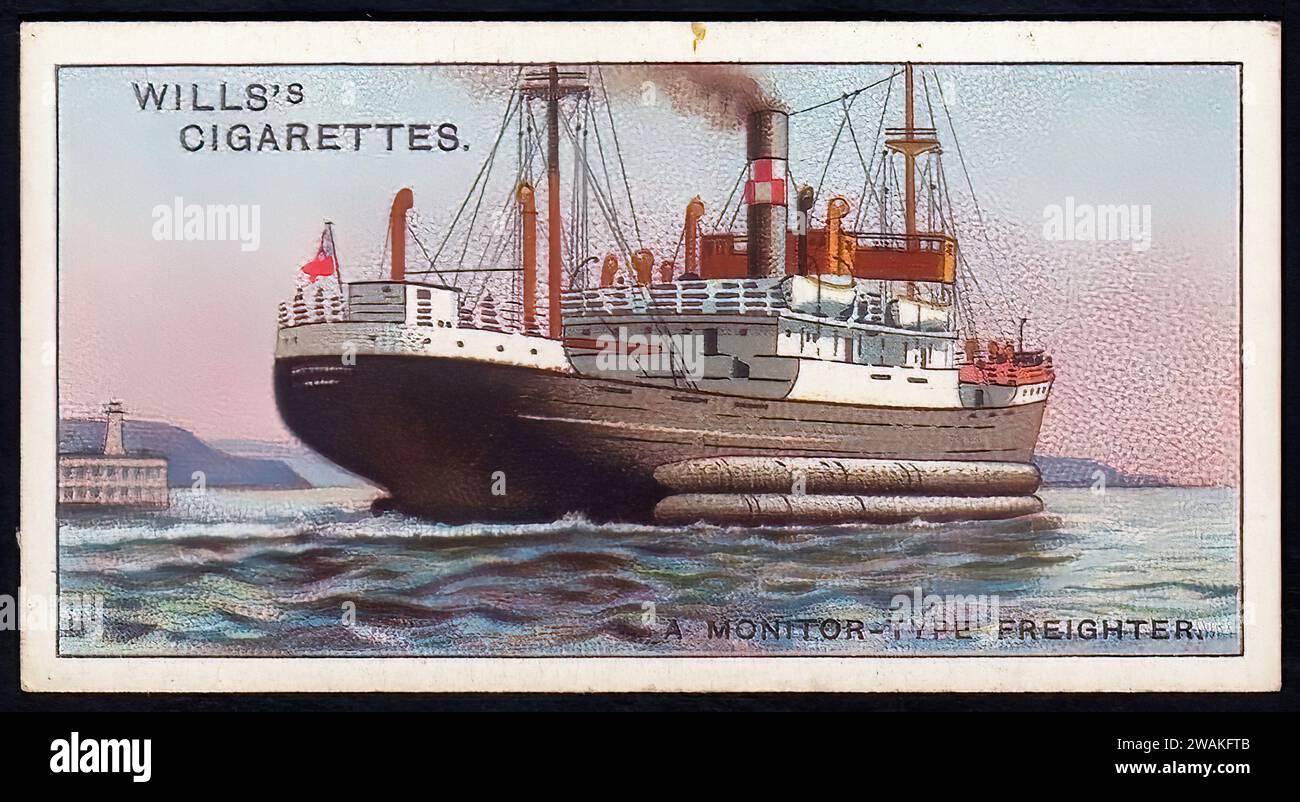 A Monitor Type Freighter - Vintage Cigarette Card Illustration Stock ...