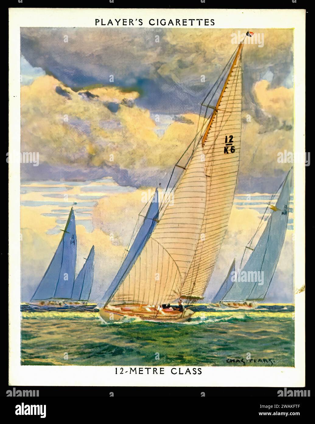 12 Metre Class Racing Yacht - Vintage Cigarette Card Illustration Stock ...
