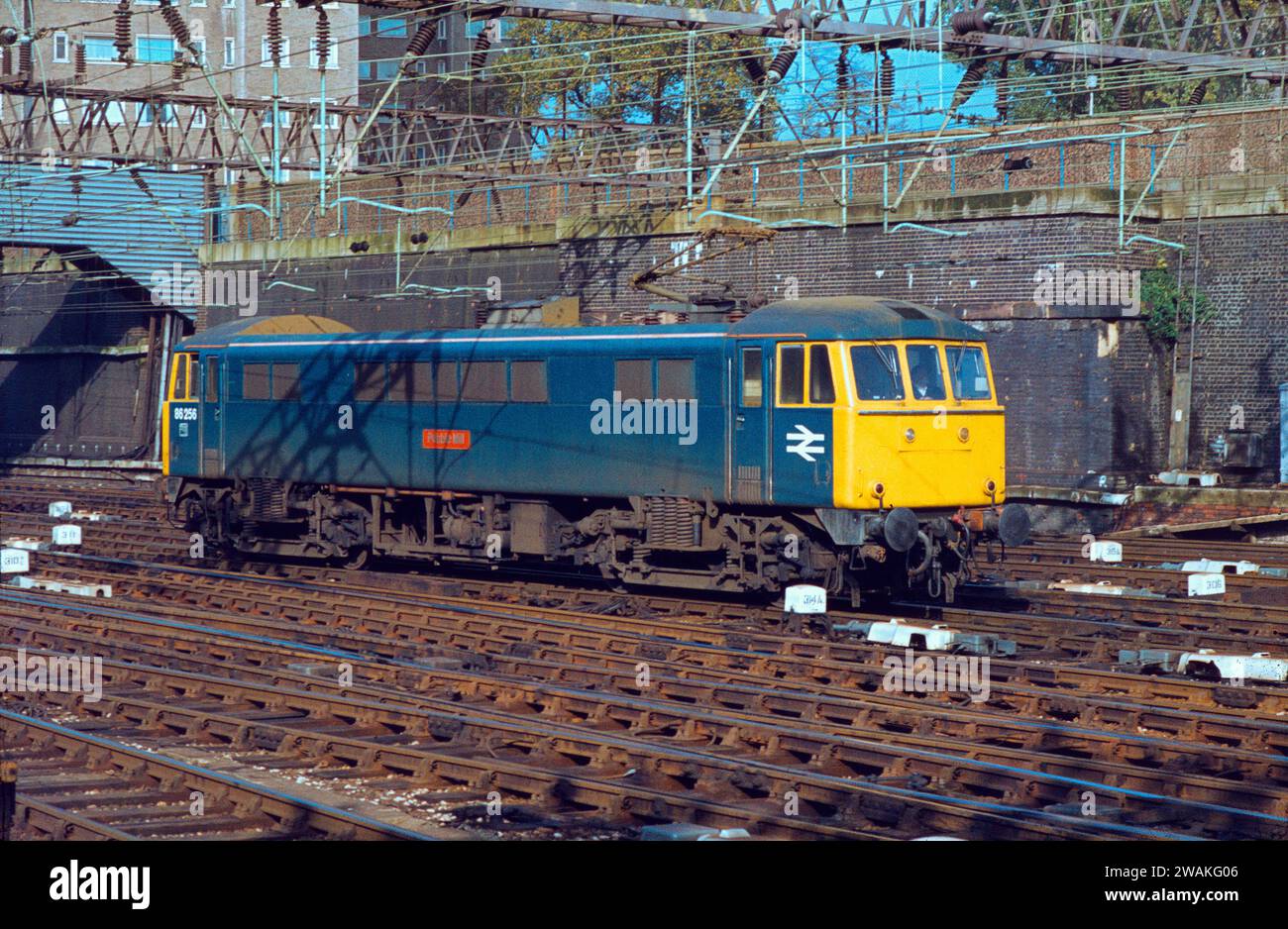 A Class 86 electric locomotive number 86256 stands just outside London ...