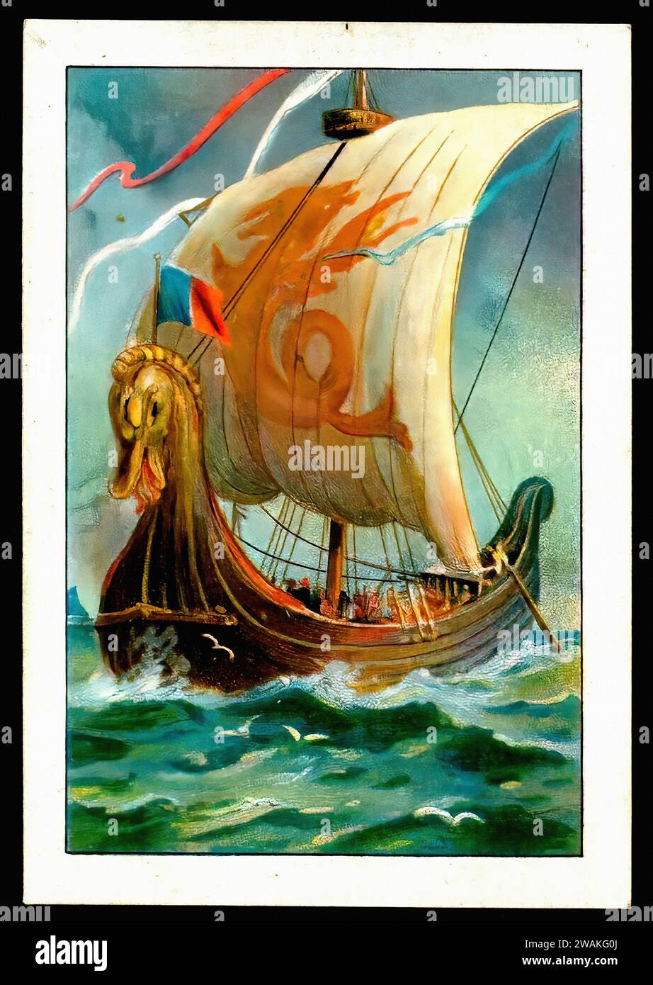 Anglo-Saxon Ship - Vintage Cigarette Card Illustration Stock Photo - Alamy