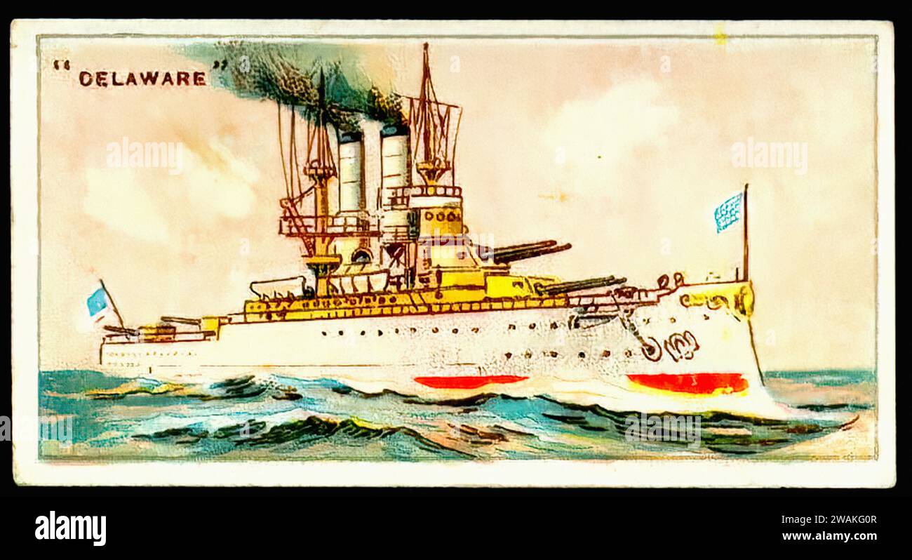 Battleship USS Delaware - Vintage Cigarette Card Illustration Stock ...