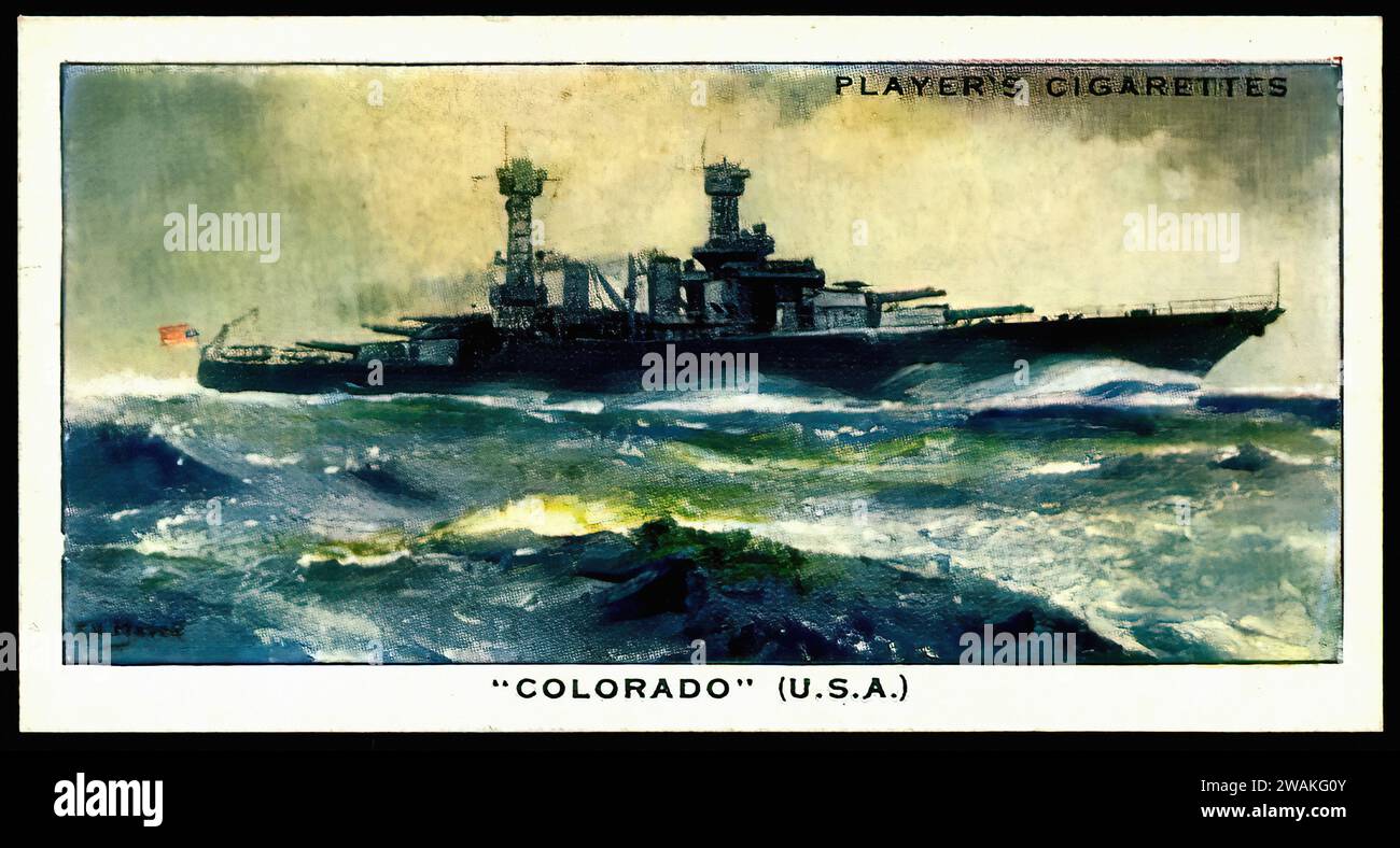 Battleship USS Colorado - Vintage Cigarette Card Illustration Stock ...