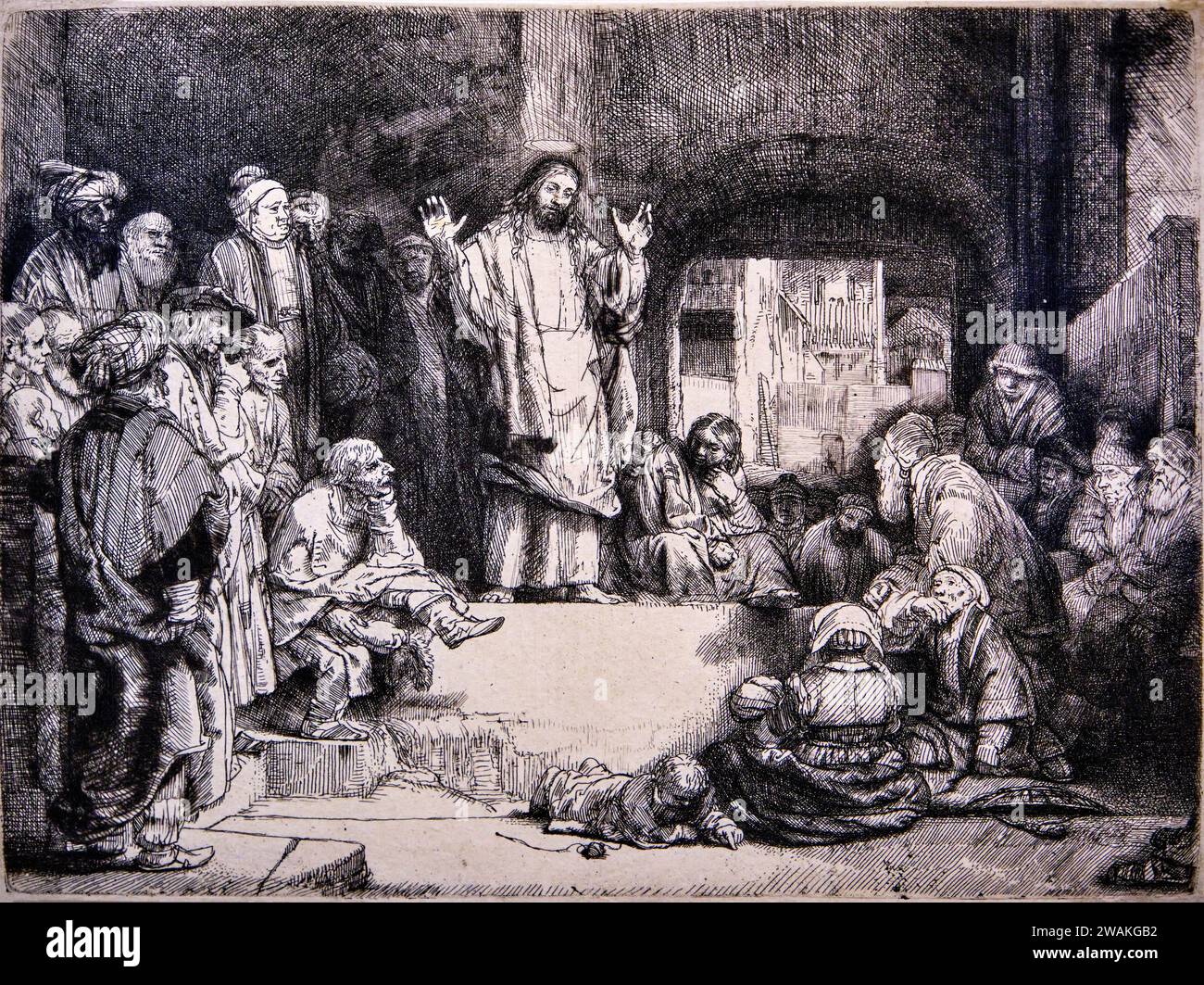 Rembrandt etching exhibition, Christ Preaching, 1652 Stock Photo - Alamy