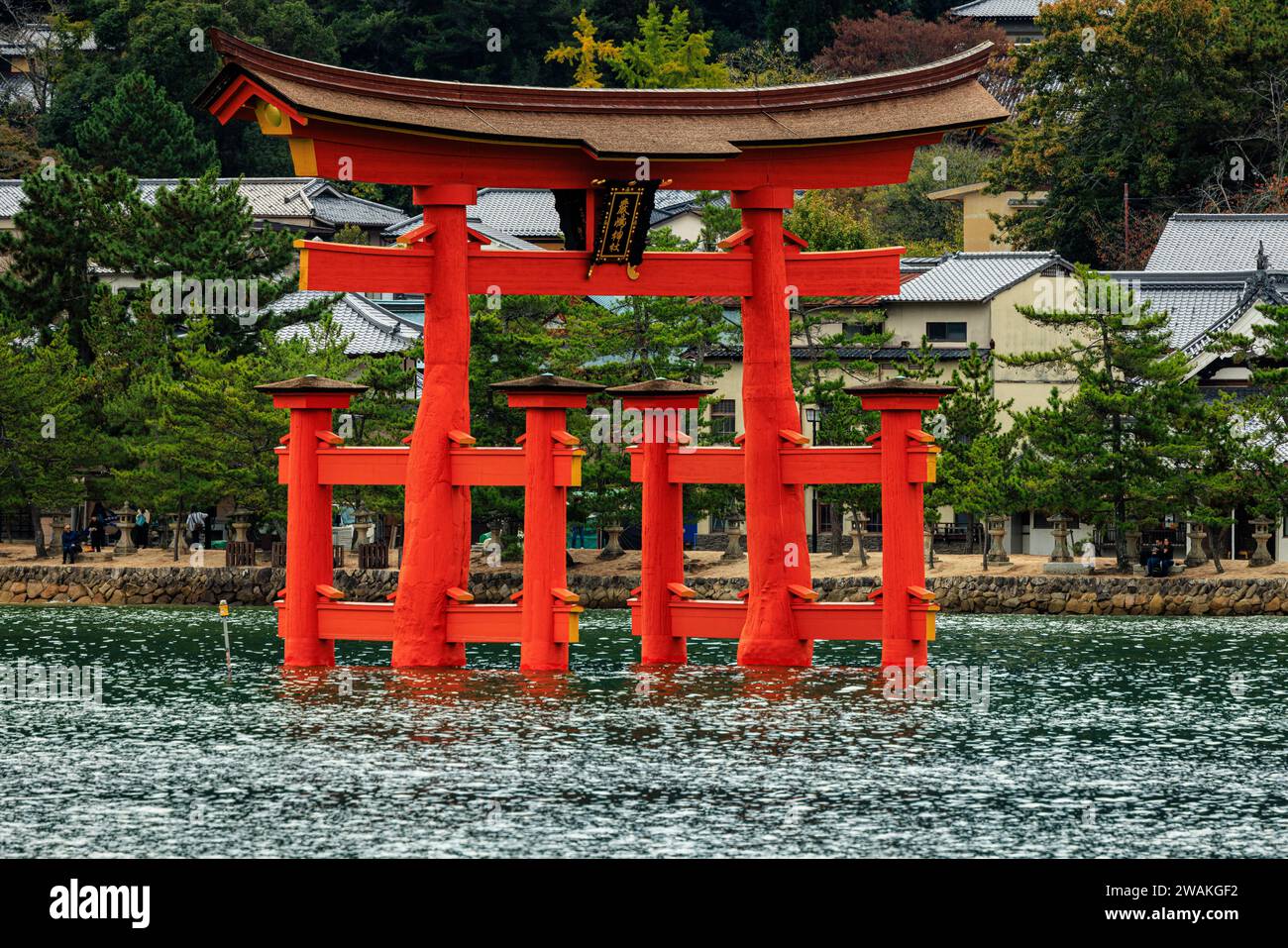 the famous floating red torii gate of miyajima island in hiroshima bay ...