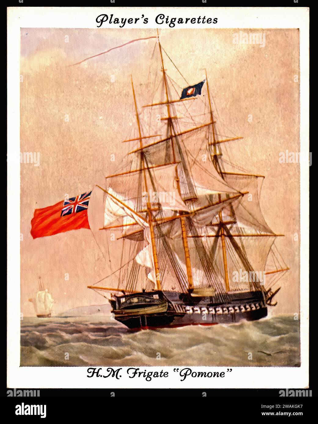 H.M. Frigate Pomone - Vintage Cigarette Card Illustration Stock Photo ...