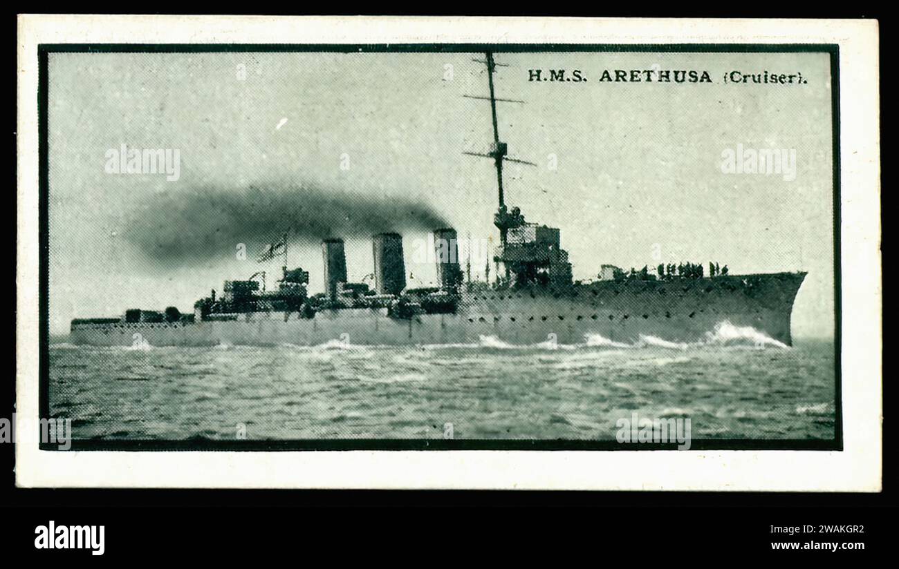 HMS Arethusa, 1915 - Vintage Cigarette Card Illustration Stock Photo ...