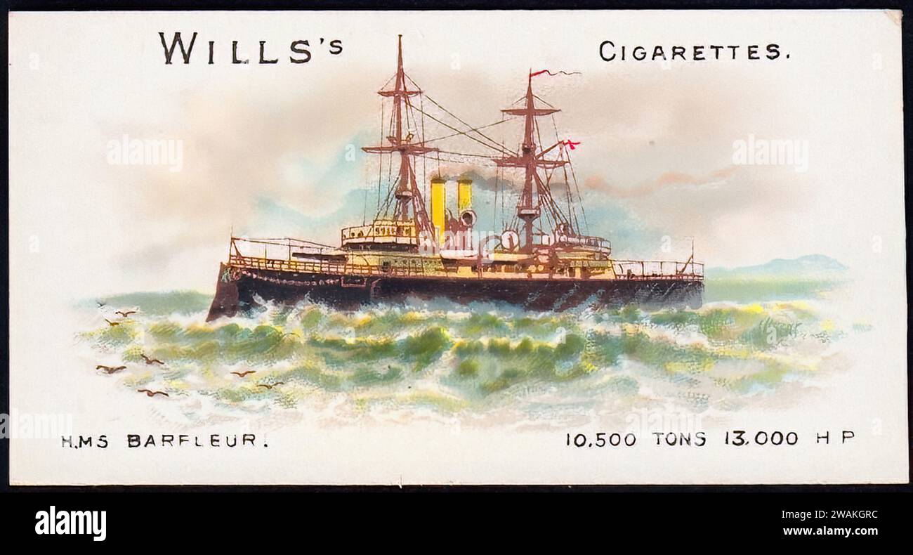 HMS Barfleur - Vintage Cigarette Card Illustration Stock Photo - Alamy