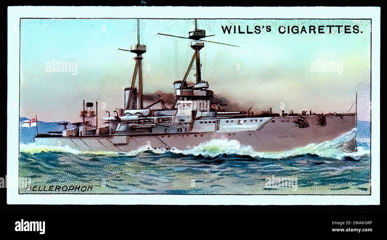 HMS Bellerophon, Battleship - Vintage Cigarette Card Illustration Stock ...