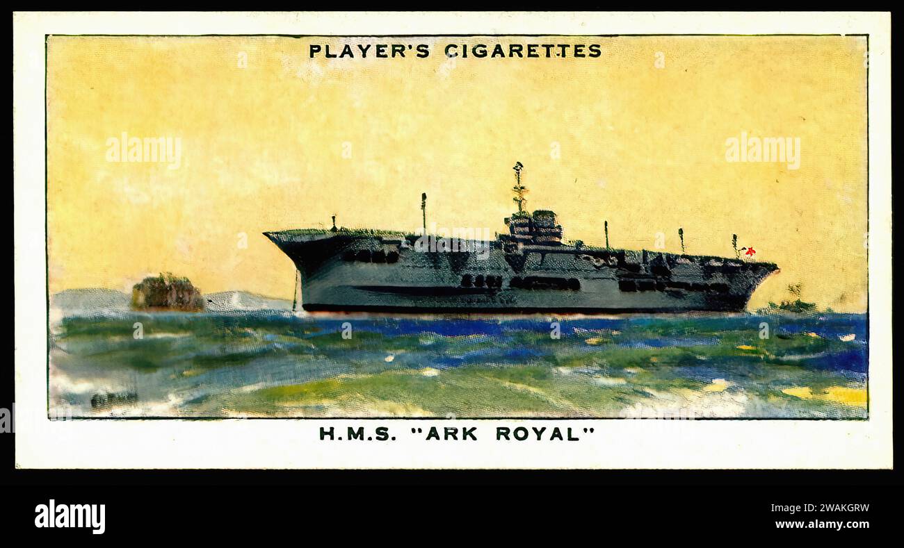 HMS Ark Royal - Vintage Cigarette Card Illustration Stock Photo - Alamy
