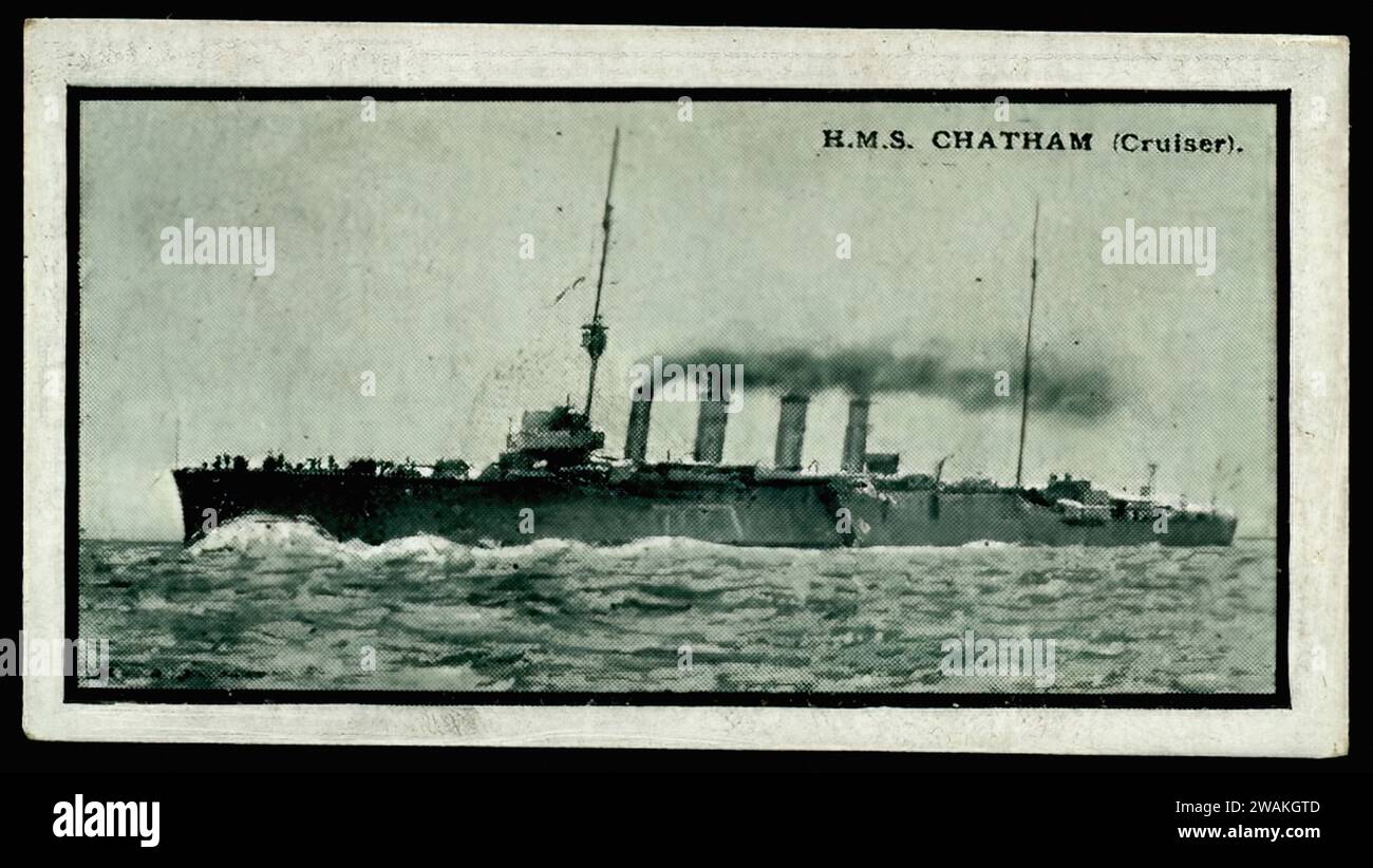 HMS Chatham, 1915 - Vintage Cigarette Card Illustration Stock Photo - Alamy