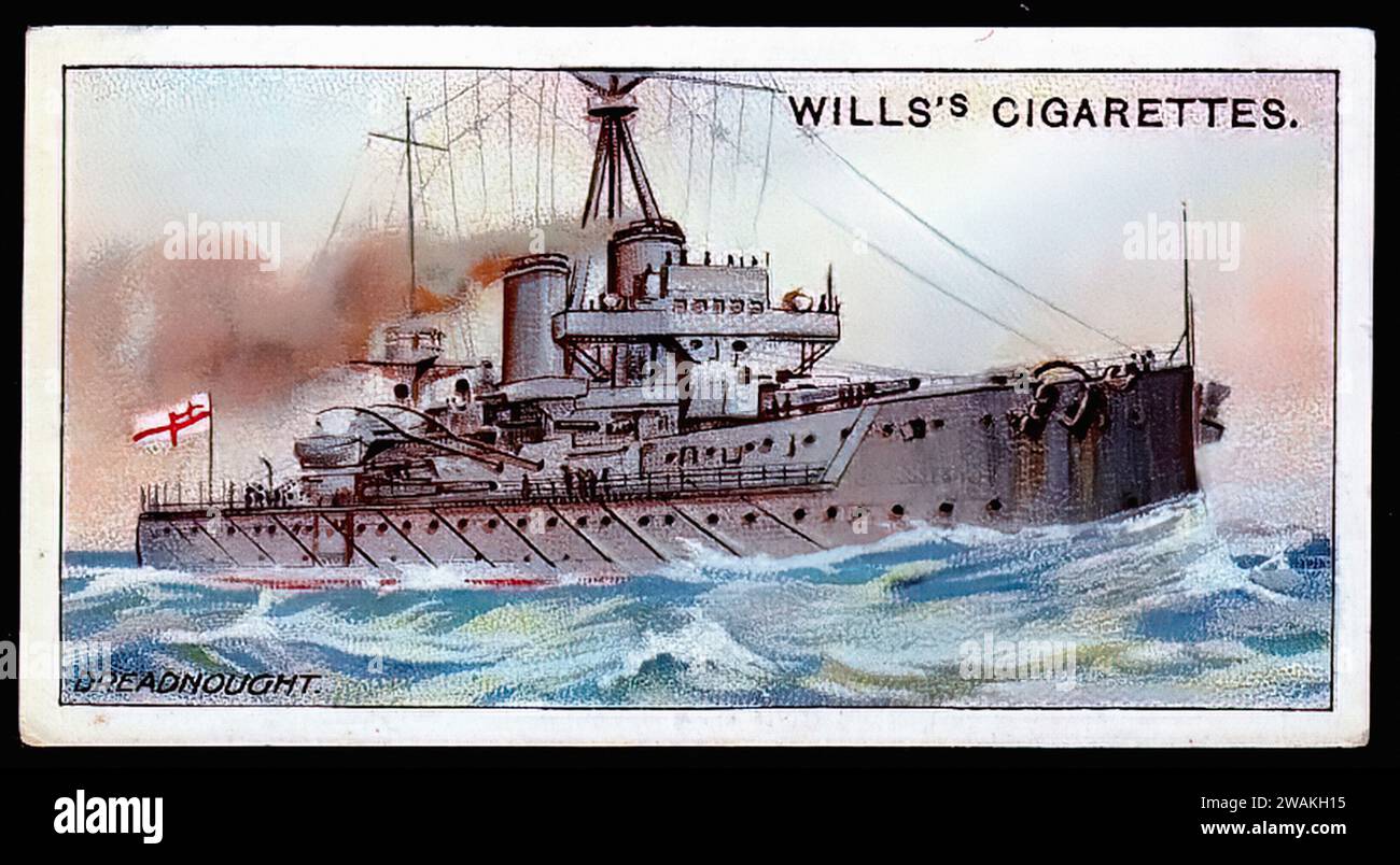HMS Dreadnought, Battleship - Vintage Cigarette Card Illustration Stock ...
