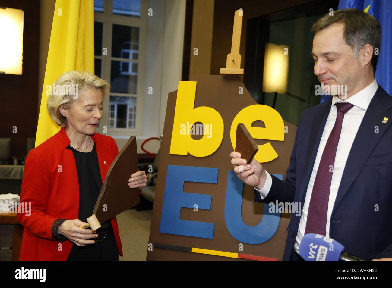 Brussels, Belgium. 05th Jan, 2024. European Commission president Ursula Von der Leyen and Prime ...