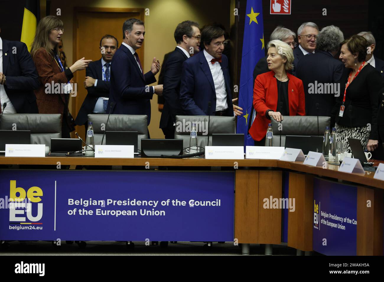Brussels, Belgium. 05th Jan, 2024. European Commission president Ursula Von der Leyen and Prime ...