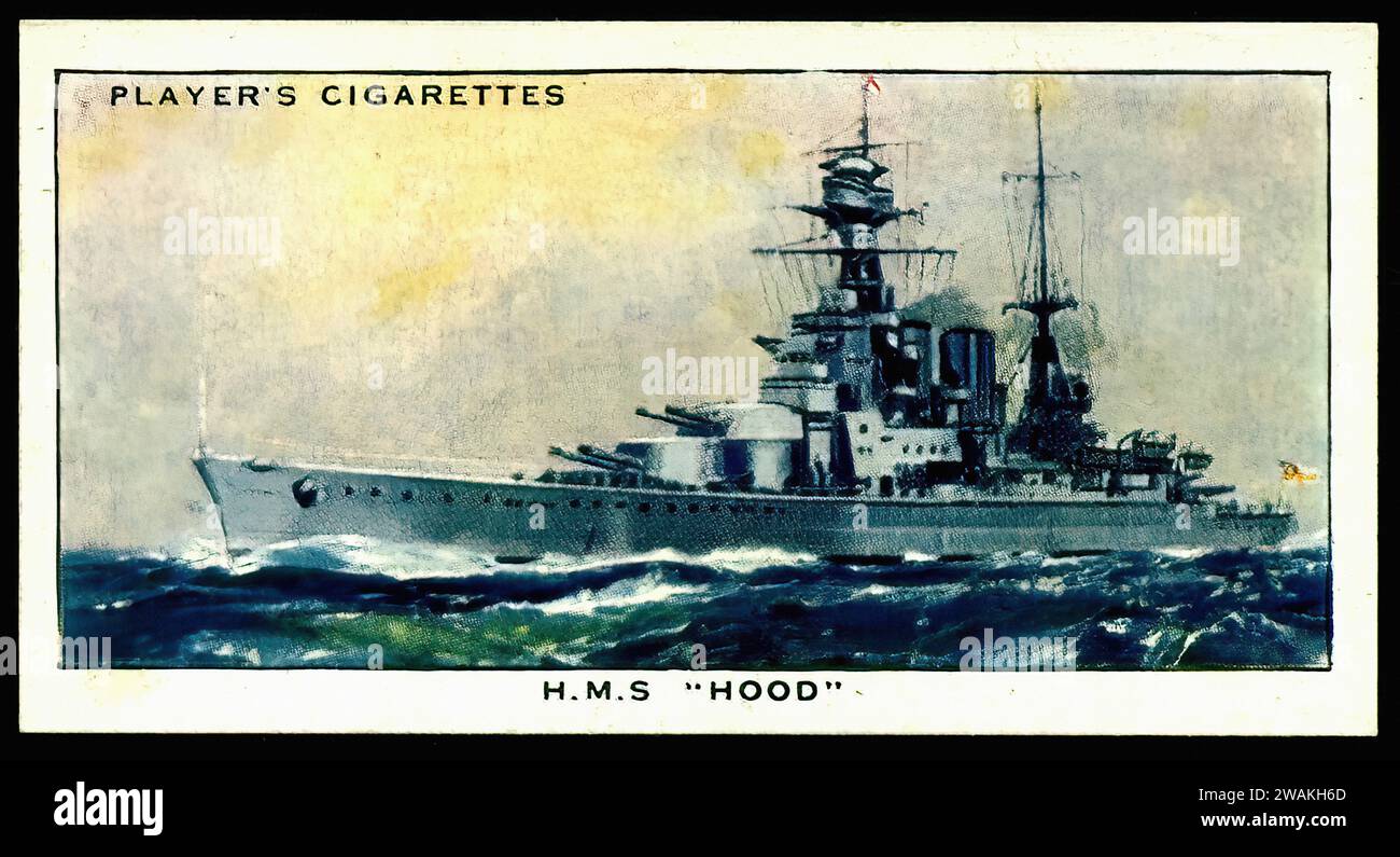 HMS Hood - Vintage Cigarette Card Illustration Stock Photo - Alamy