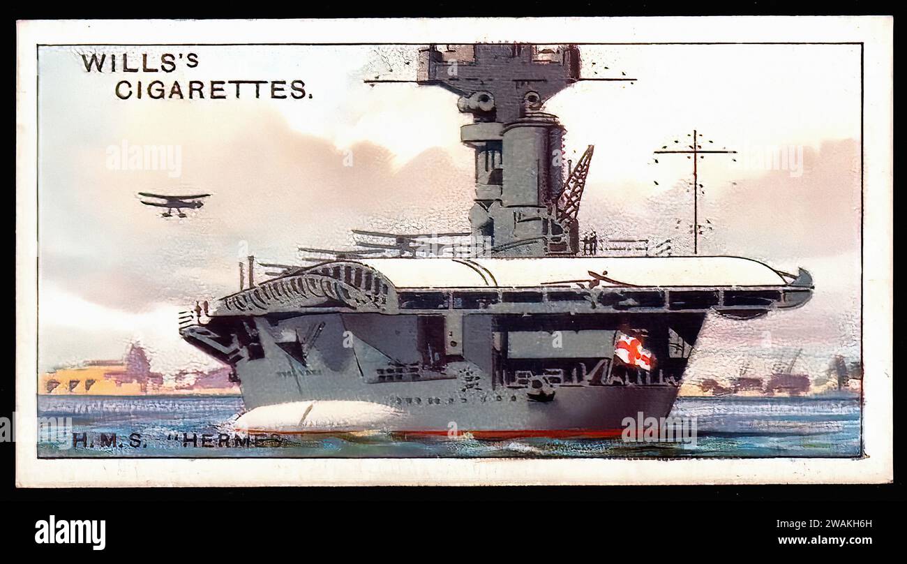 HMS Hermes, 1931 - Vintage Cigarette Card Illustration Stock Photo - Alamy
