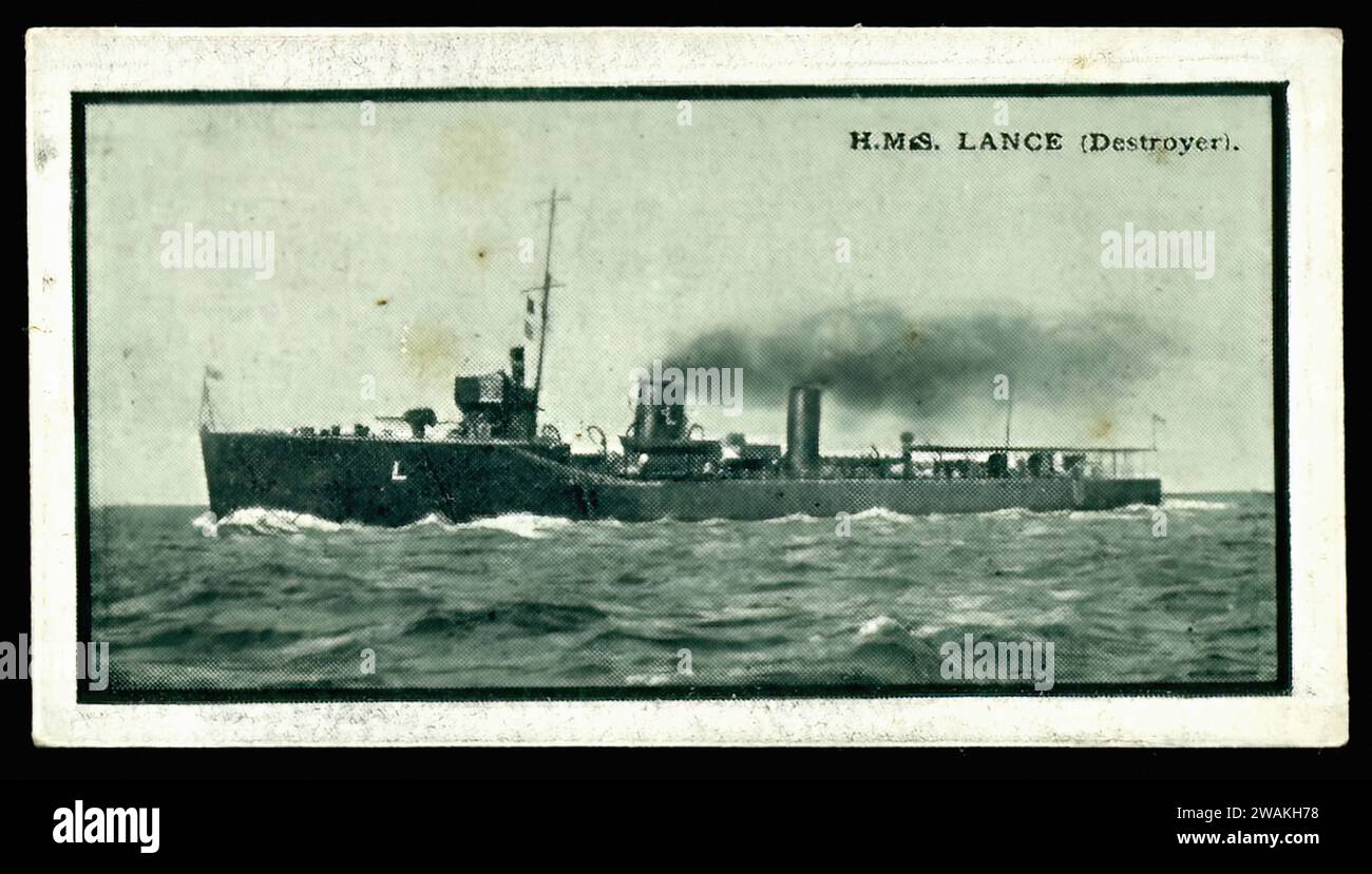 HMS Lance, 1915 - Vintage Cigarette Card Illustration Stock Photo - Alamy