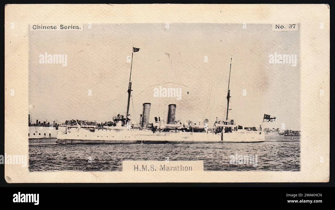 HMS Marathon - Vintage Cigarette Card Illustration Stock Photo - Alamy