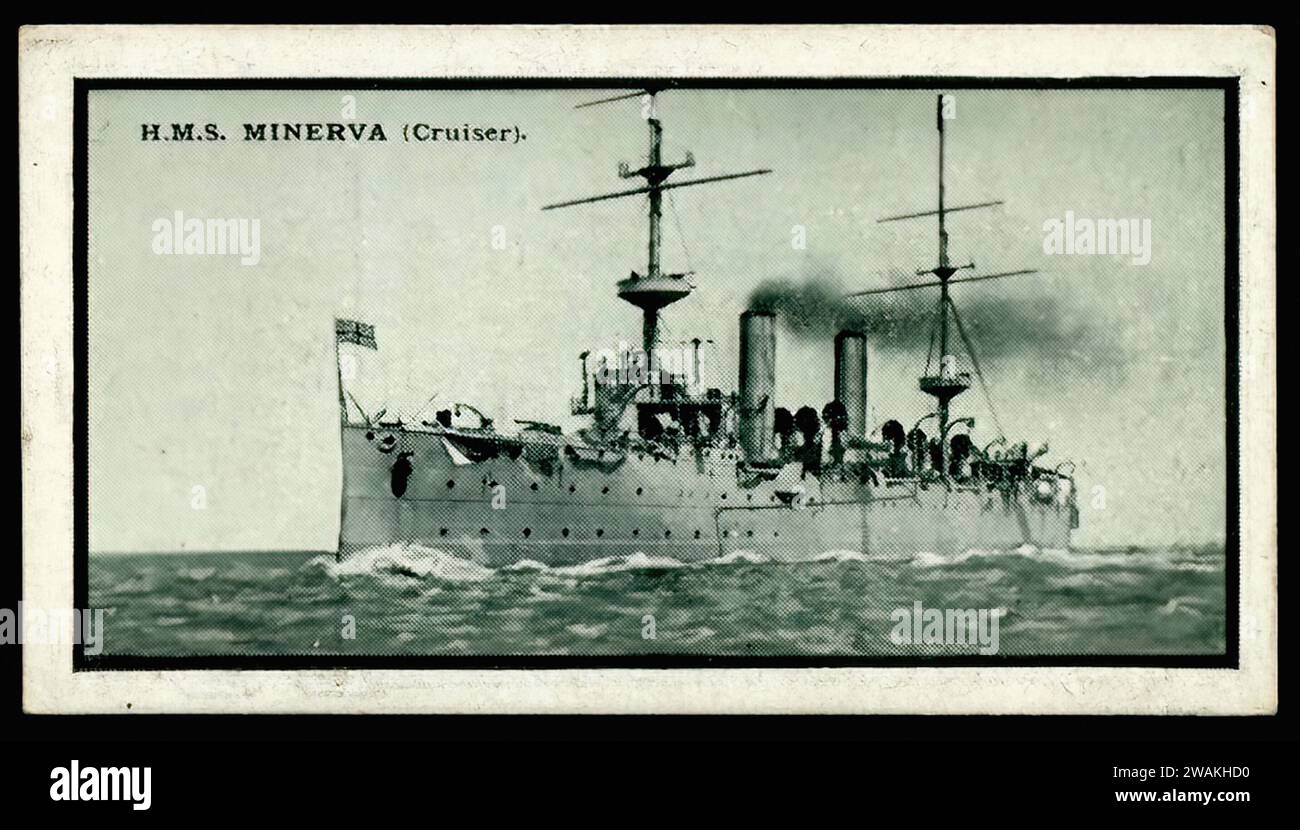 HMS Minerva, 1915 - Vintage Cigarette Card Illustration Stock Photo - Alamy