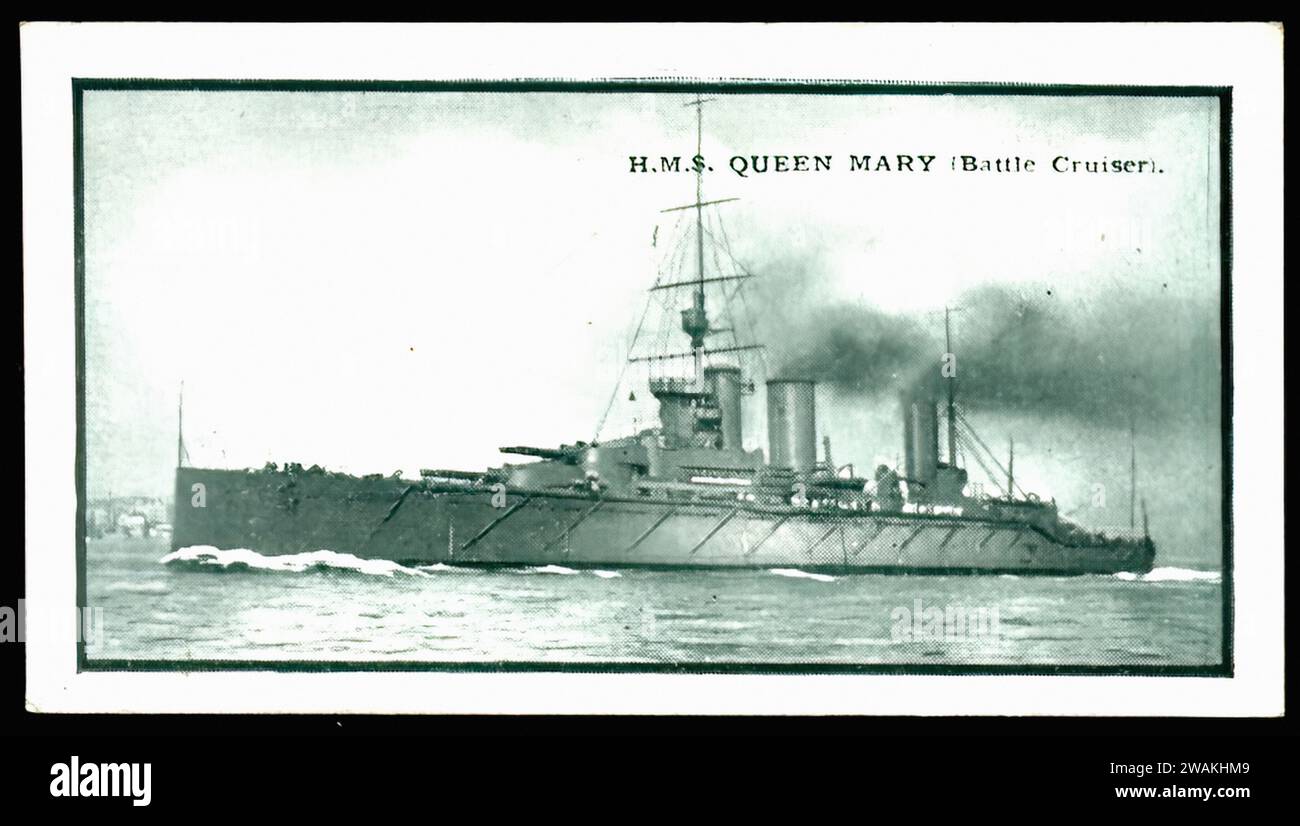 HMS Queen Mary - Vintage Cigarette Card Illustration Stock Photo - Alamy