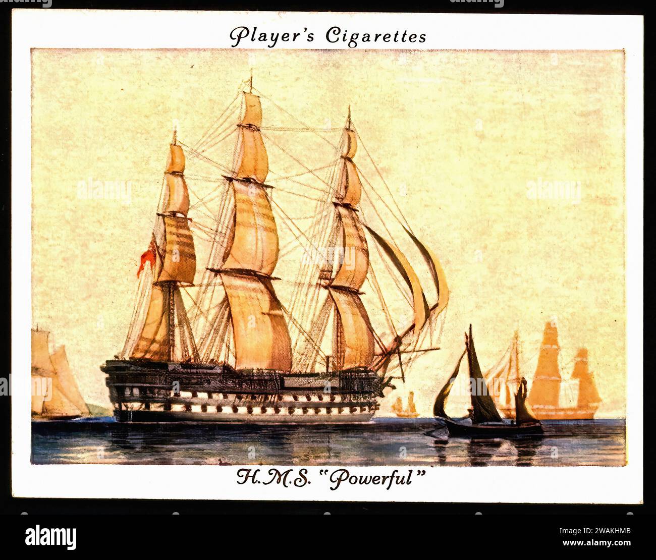 HMS Powerful - Vintage Cigarette Card Illustration Stock Photo - Alamy