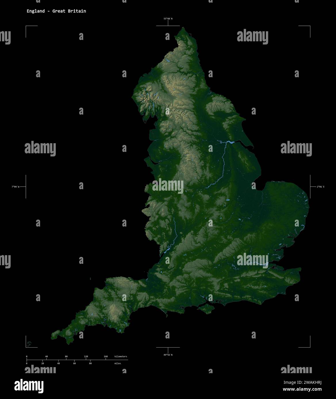 Shape of a Colored elevation map with lakes and rivers of the England ...