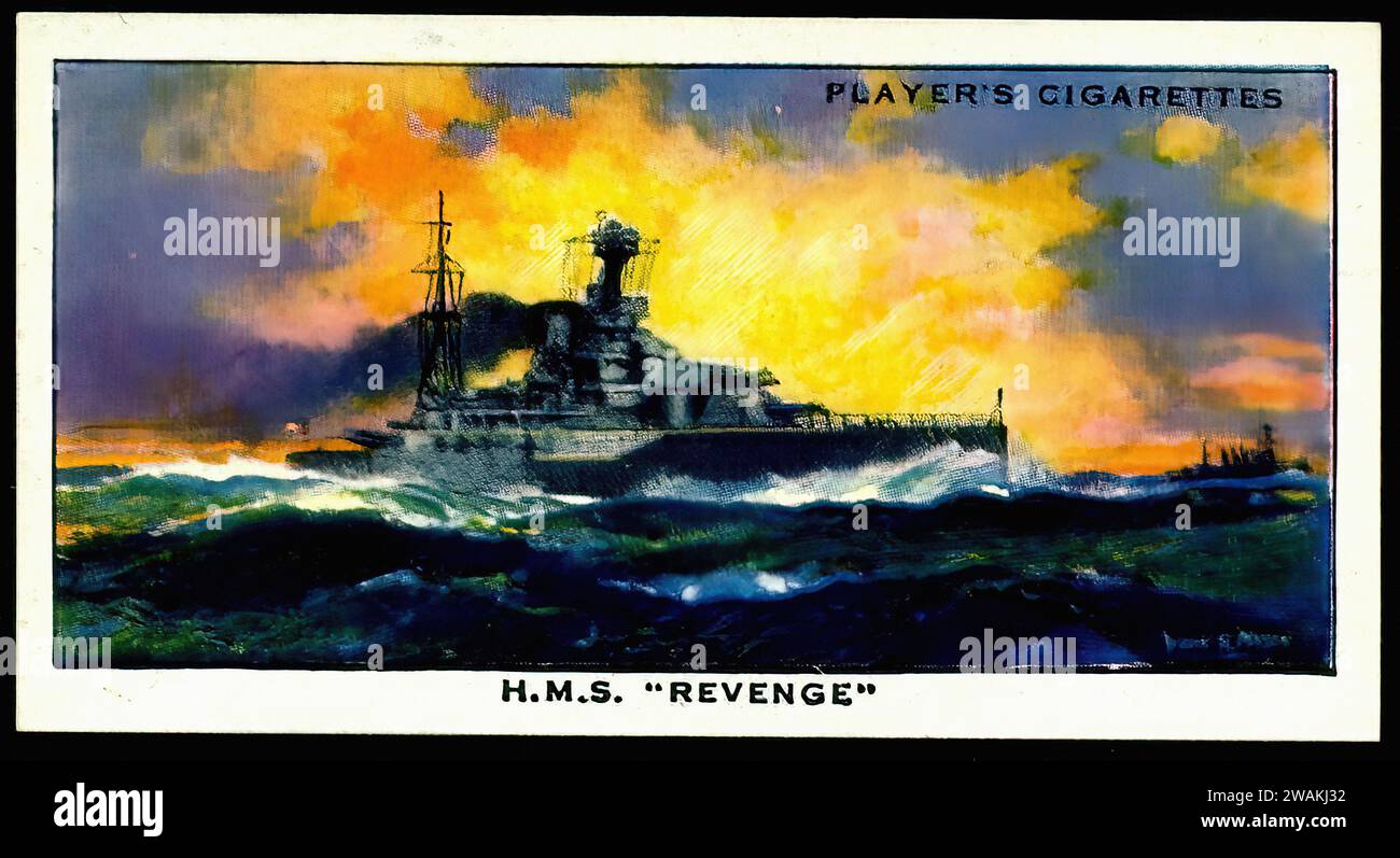 HMS Revenge - Vintage Cigarette Card Illustration Stock Photo - Alamy