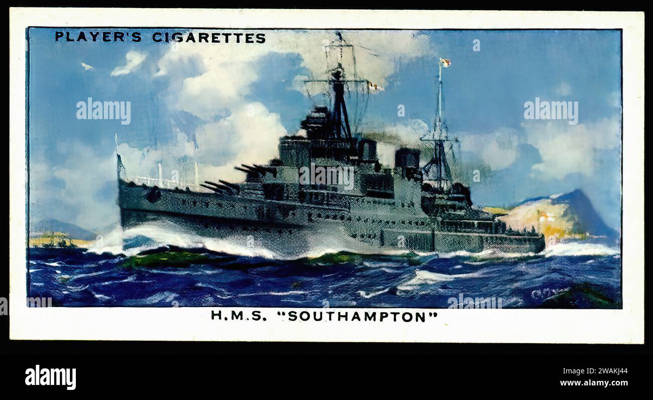 HMS Southampton - Vintage Cigarette Card Illustration Stock Photo - Alamy