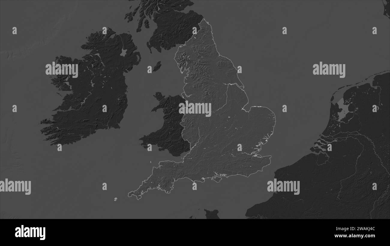 England - Great Britain highlighted on a Bilevel elevation map with ...