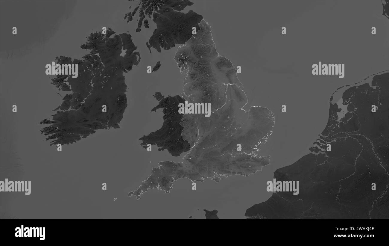 England - Great Britain highlighted on a Grayscale elevation map with ...