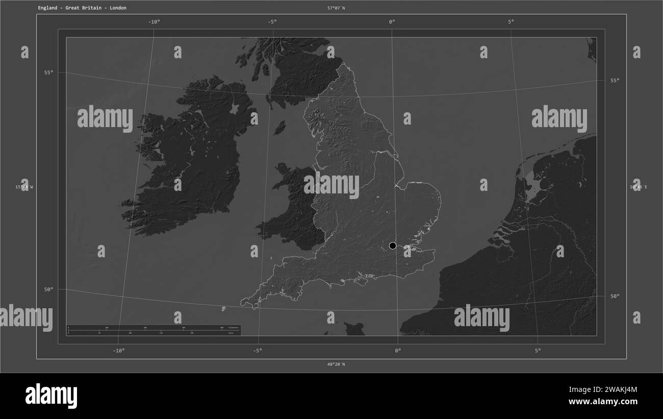 England - Great Britain highlighted on a Bilevel elevation map with ...