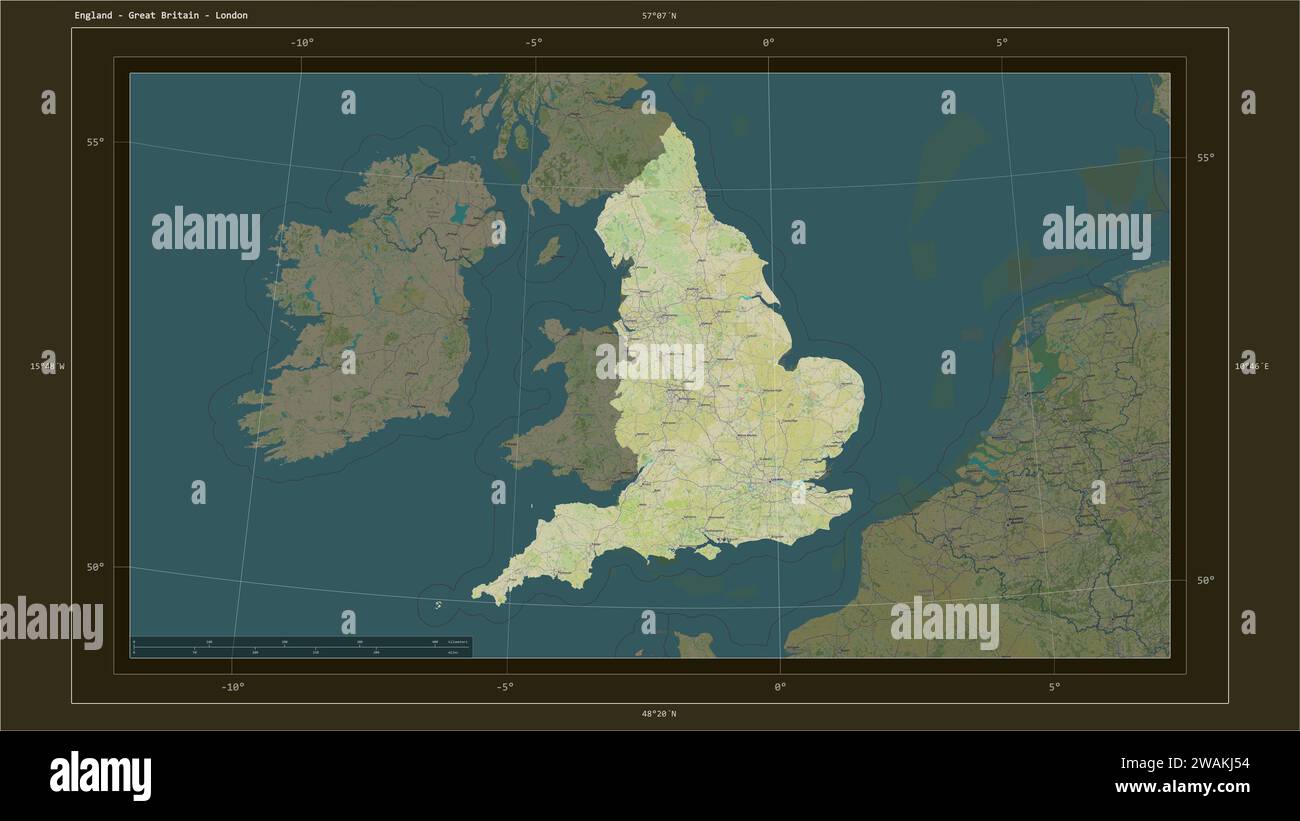 England - Great Britain highlighted on a topographic, OSM Humanitarian ...