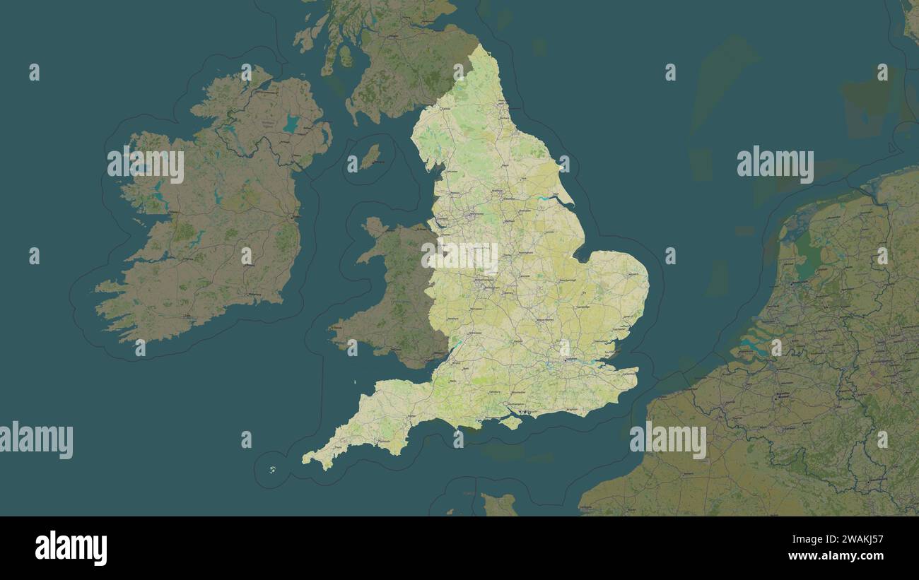 England - Great Britain highlighted on a topographic, OSM Humanitarian ...
