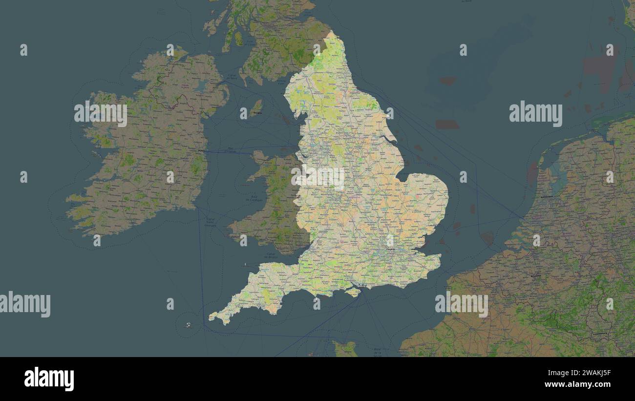 England - Great Britain highlighted on a topographic, OSM France style ...