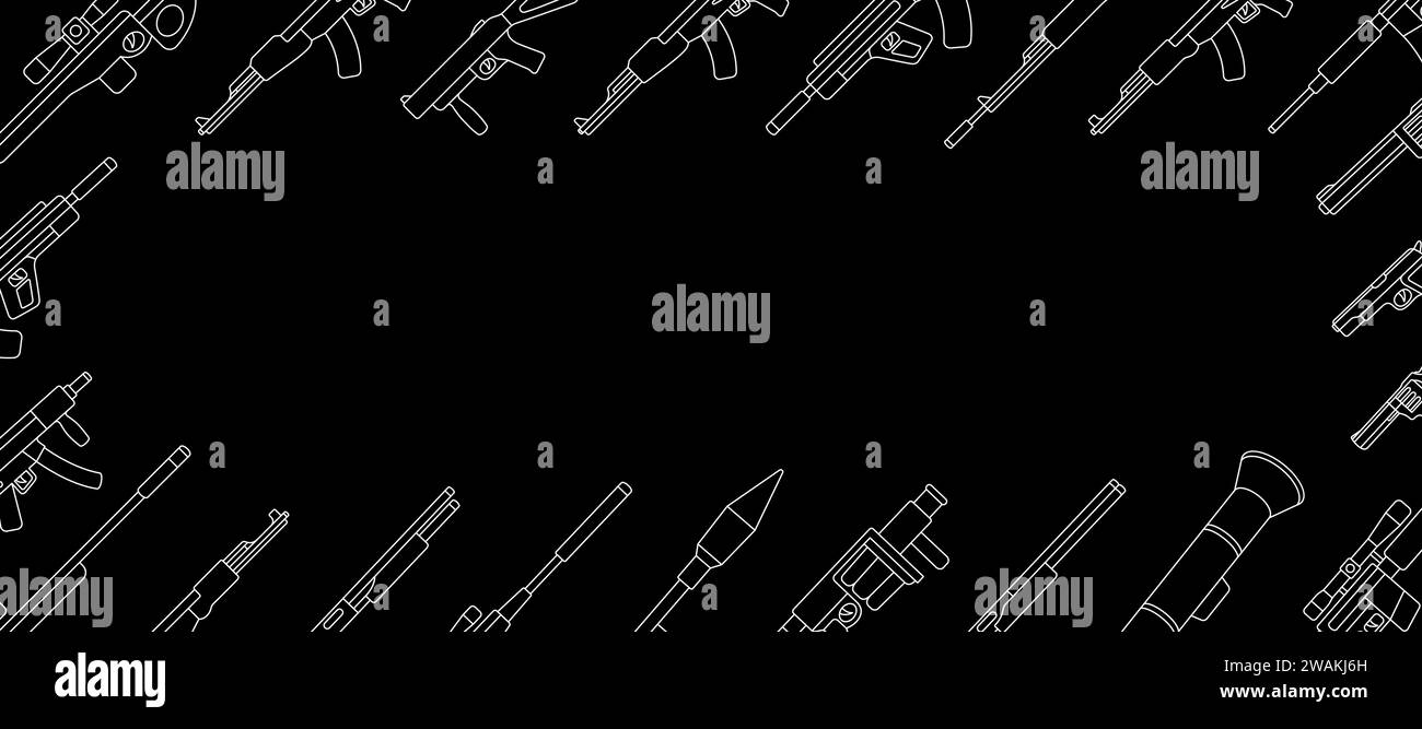 Modern weapons horizontal banner. Military weapons silhouettes ...