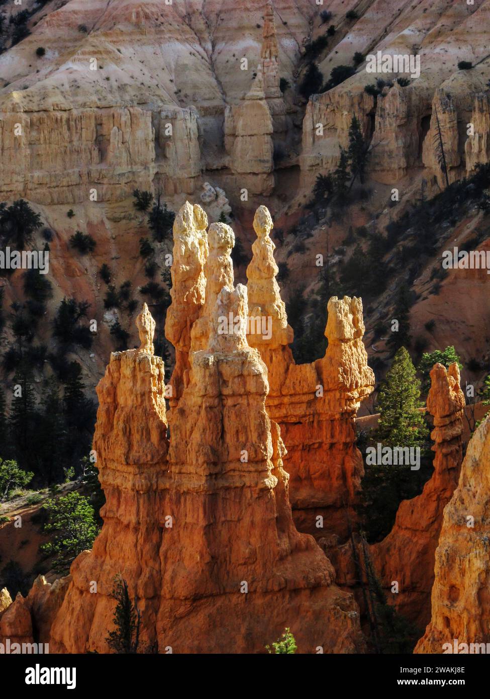 Castle like rock spires reaching towards the sky, aglow in the golden ...